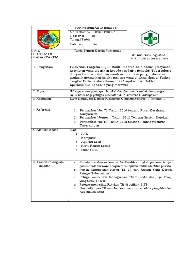 SOP Rujuk Balik TB di Puskesmas | PDF | Pengembangan Diri | Kesehatan Holistik