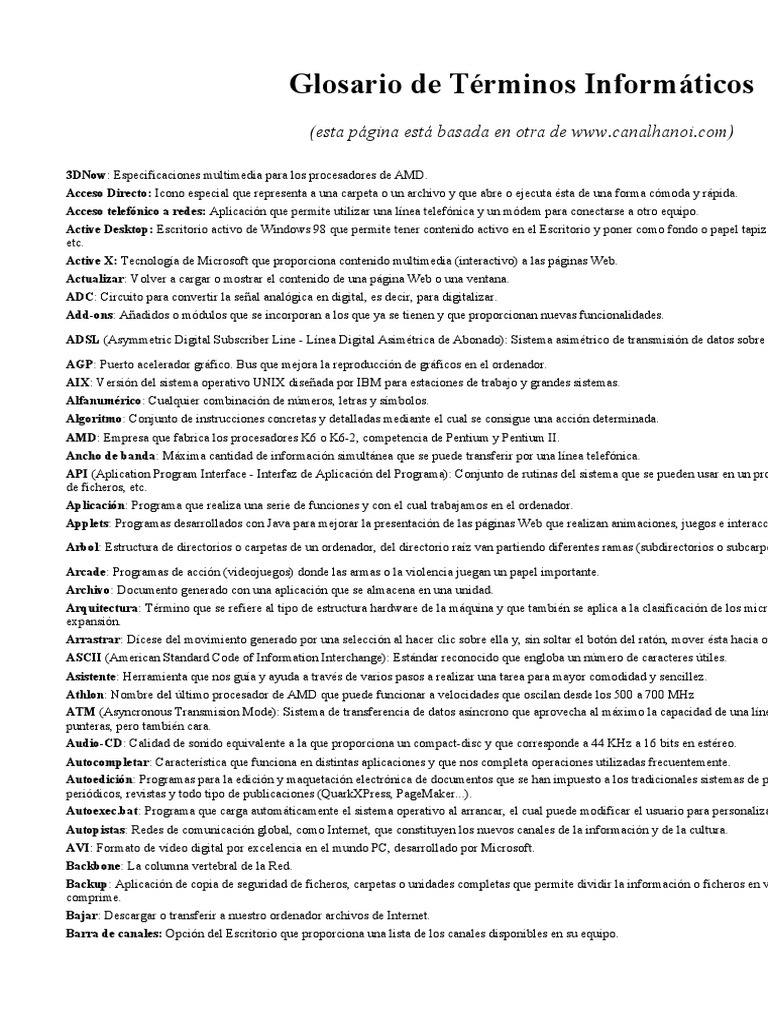 Glosario Términos Informática | PDF | Archivo de computadora | Disco ...