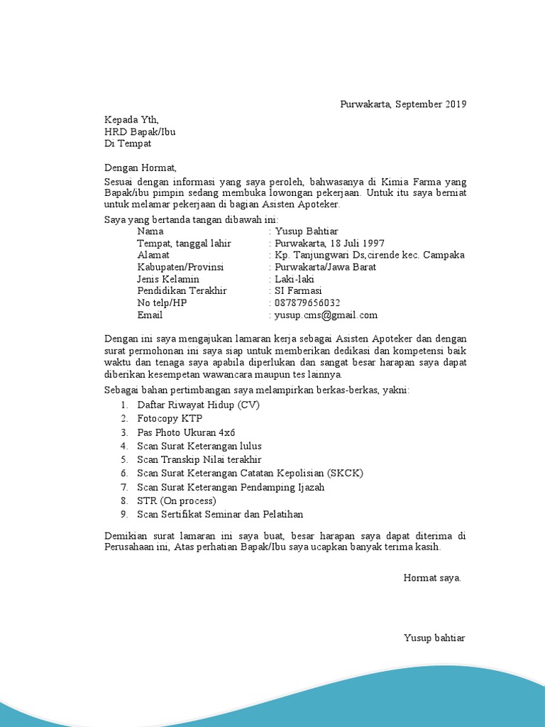 Surat Lamaran Dan CV KF | PDF
