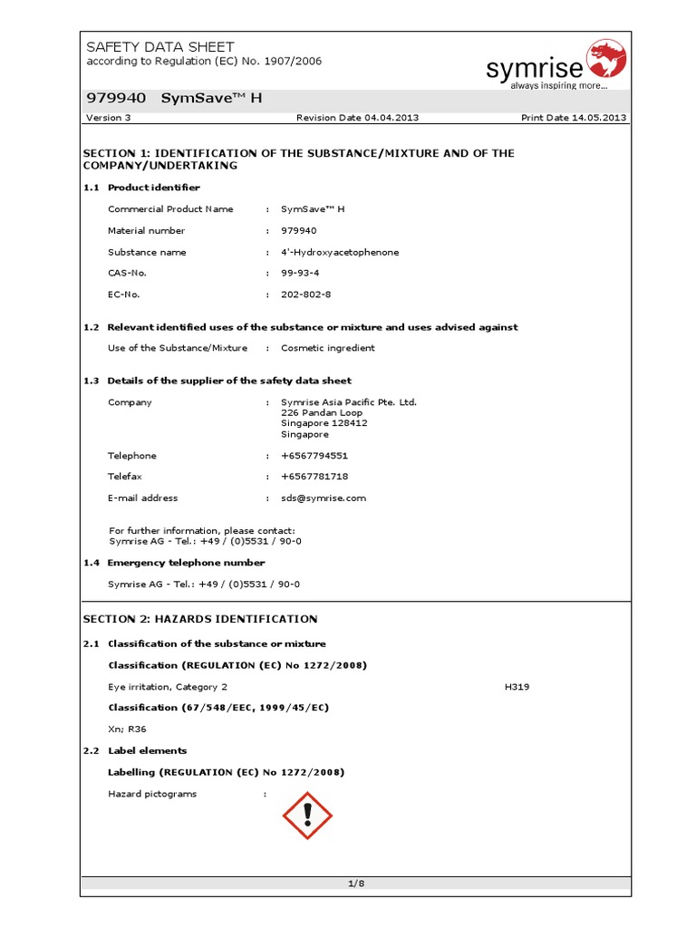 SymSave H® 979940 (MSDS) | PDF | Toxicity | Firefighting