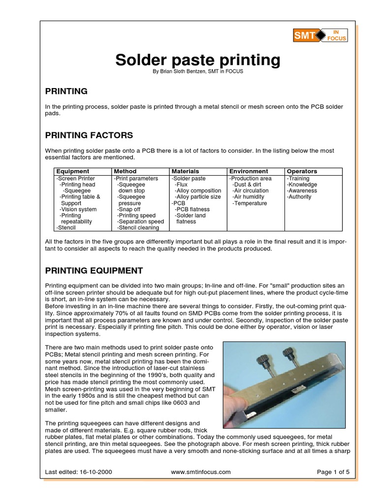 Solder Paste Printing | PDF | Printed Circuit Board | Soldering