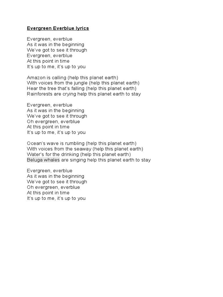 Evergreen Everblue Lyrics | PDF