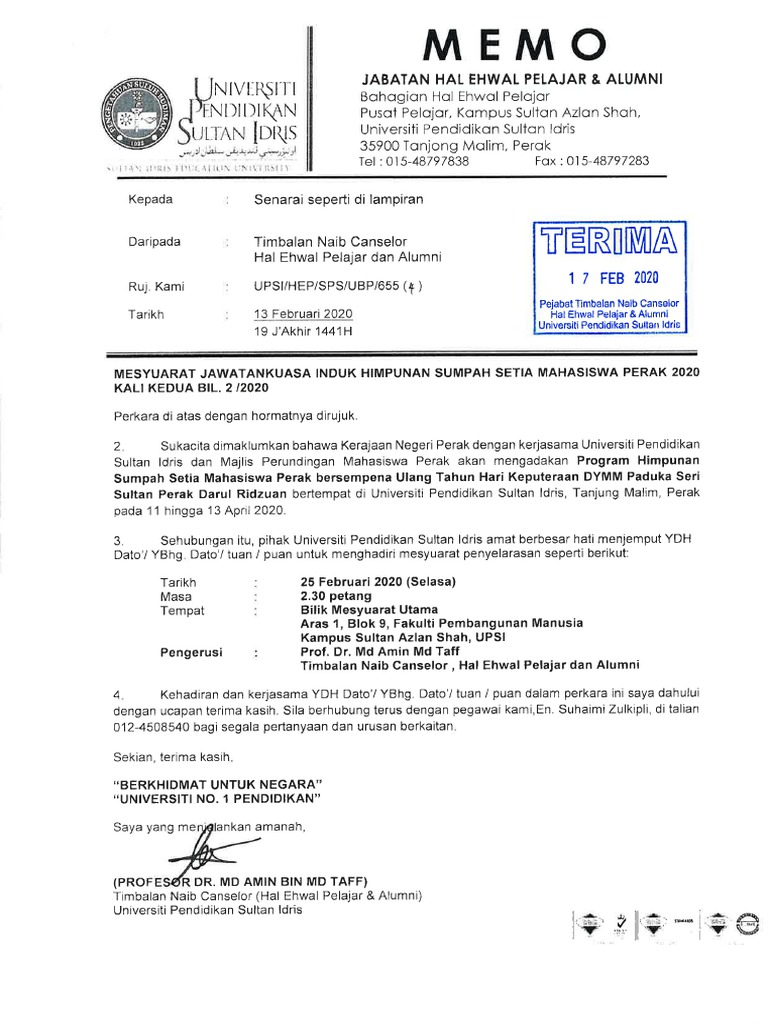 Memo Jemputan Mesyuarat 2 2020 | PDF