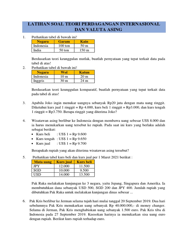 Latihan Soal Perdagangan Internasional | PDF