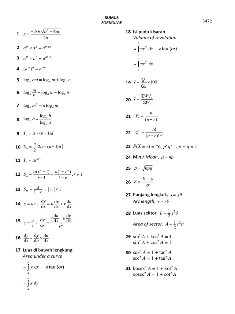 Rumus Add Maths KSSM New 1 | PDF