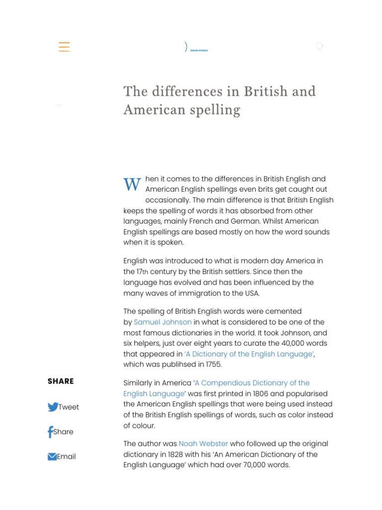 The Differences in British and American Spelling - Oxford Inter | PDF