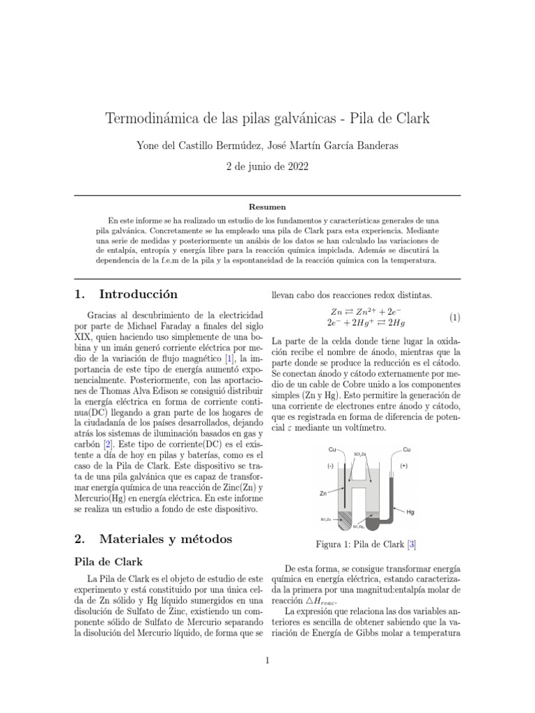 Termo Termodin Mica de Las Pilas Galv Nicas Pila de Clark | PDF | Ánodo | Cátodo