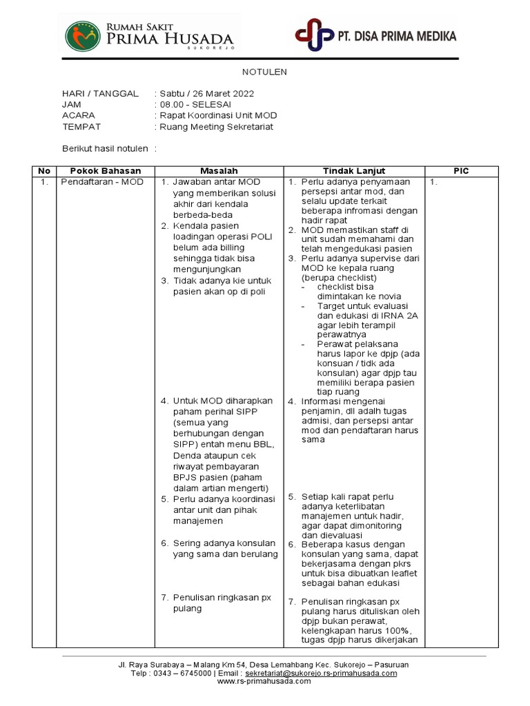 Notulen Rapat Mod 260322 | PDF
