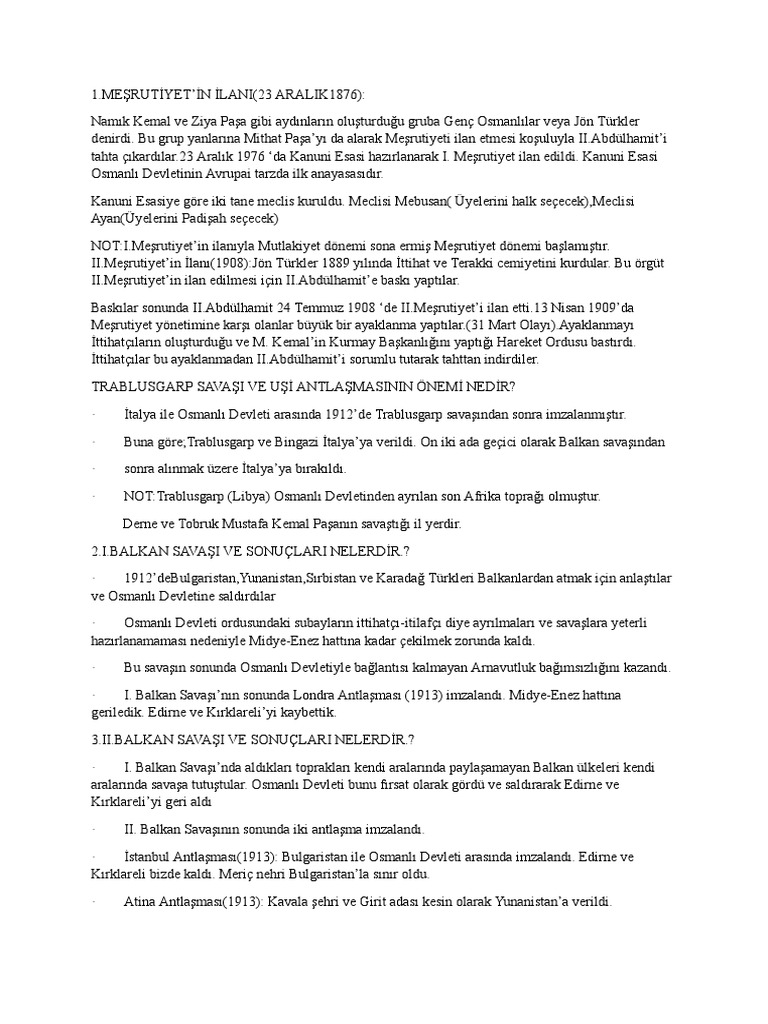 Inkilap Tarihi Notlar | PDF