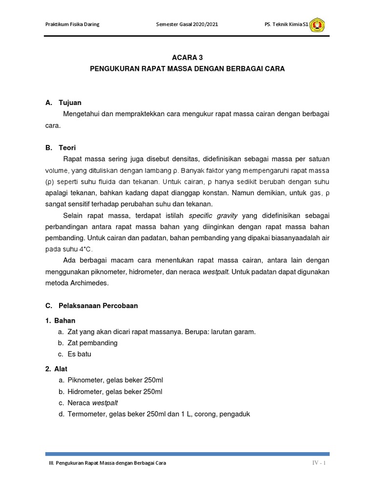 Acara 3 Pengukuran Rapat Massa | PDF