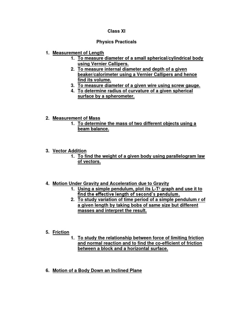 CLASS 11 PHYSICS PRACTICALS | PDF