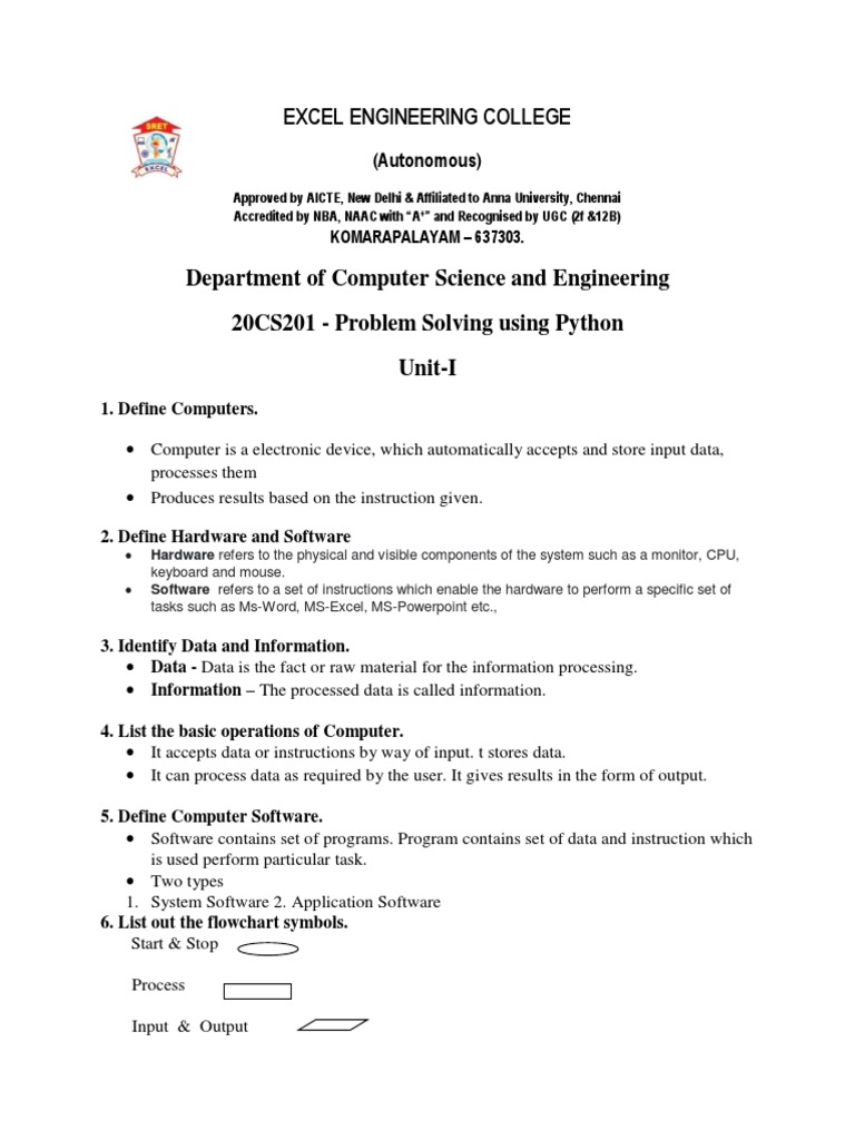 Python - Unit - I - QB1 | PDF