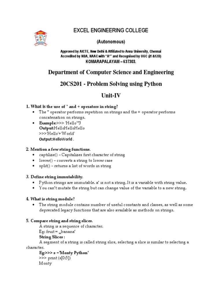 Python - Unit - IV - QB With Key | PDF | String (Computer Science) | Software Engineering