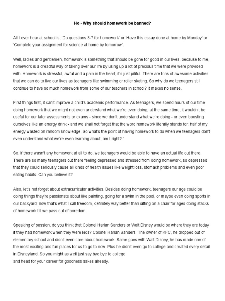 Speech On Why Homework Should Be Banned | PDF