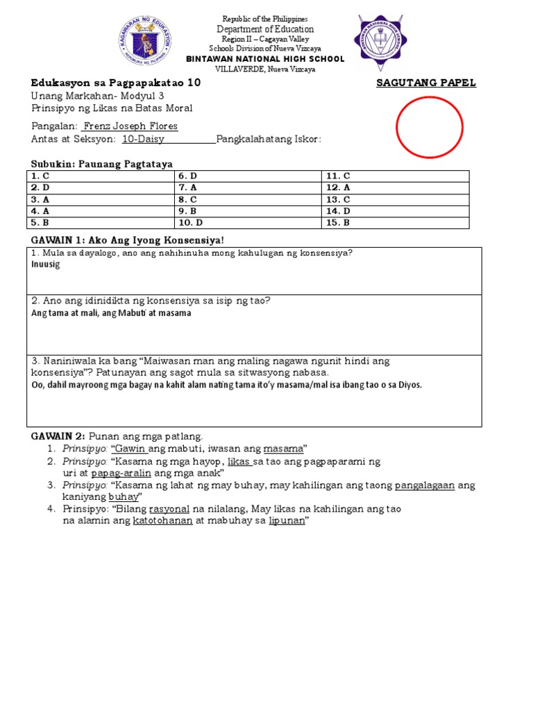 Answer Sheet ESP Module 3 | PDF
