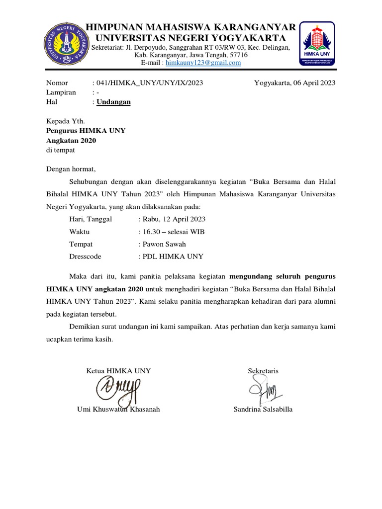 041 Surat Undangan Alumni HIMKA UNY | PDF