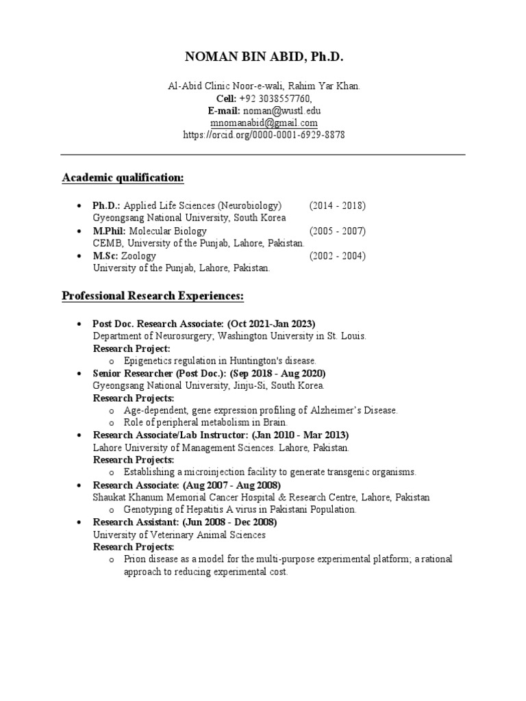 DR Noman Bin Abid | Download Free PDF | Biology | Biochemistry