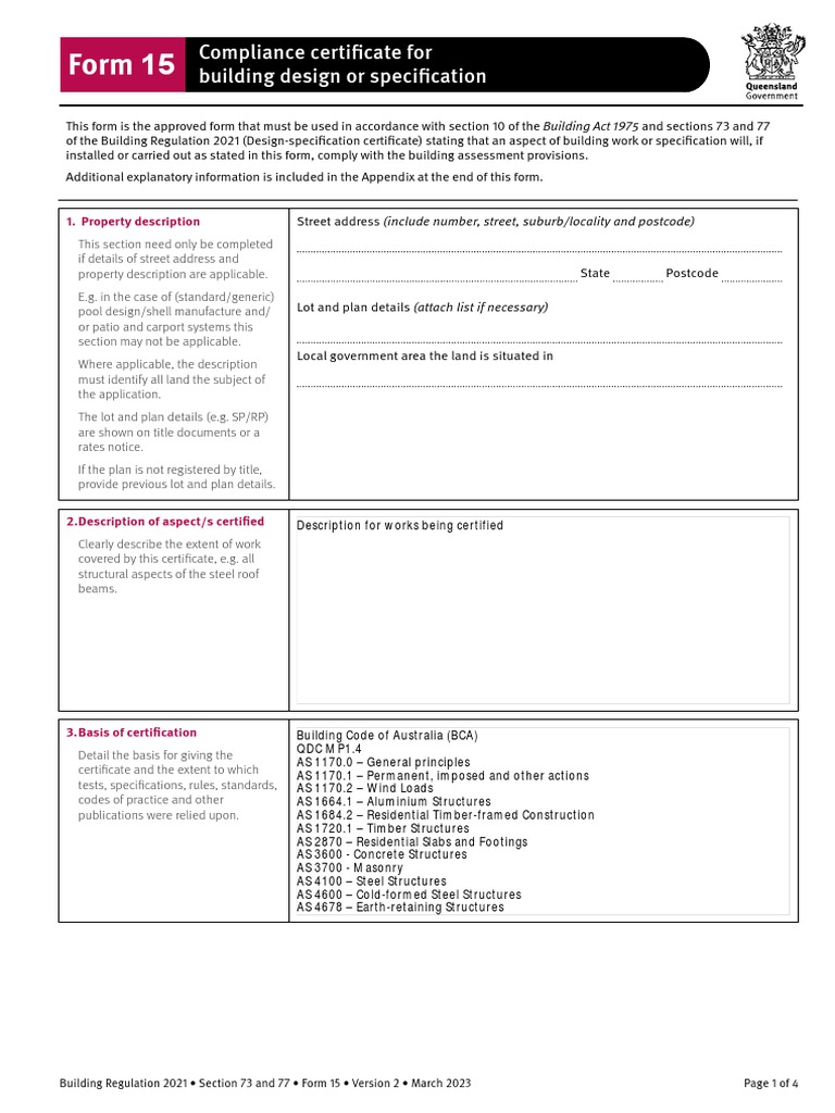 Form 15: Compliance Certificate For Building Design or Specification ...