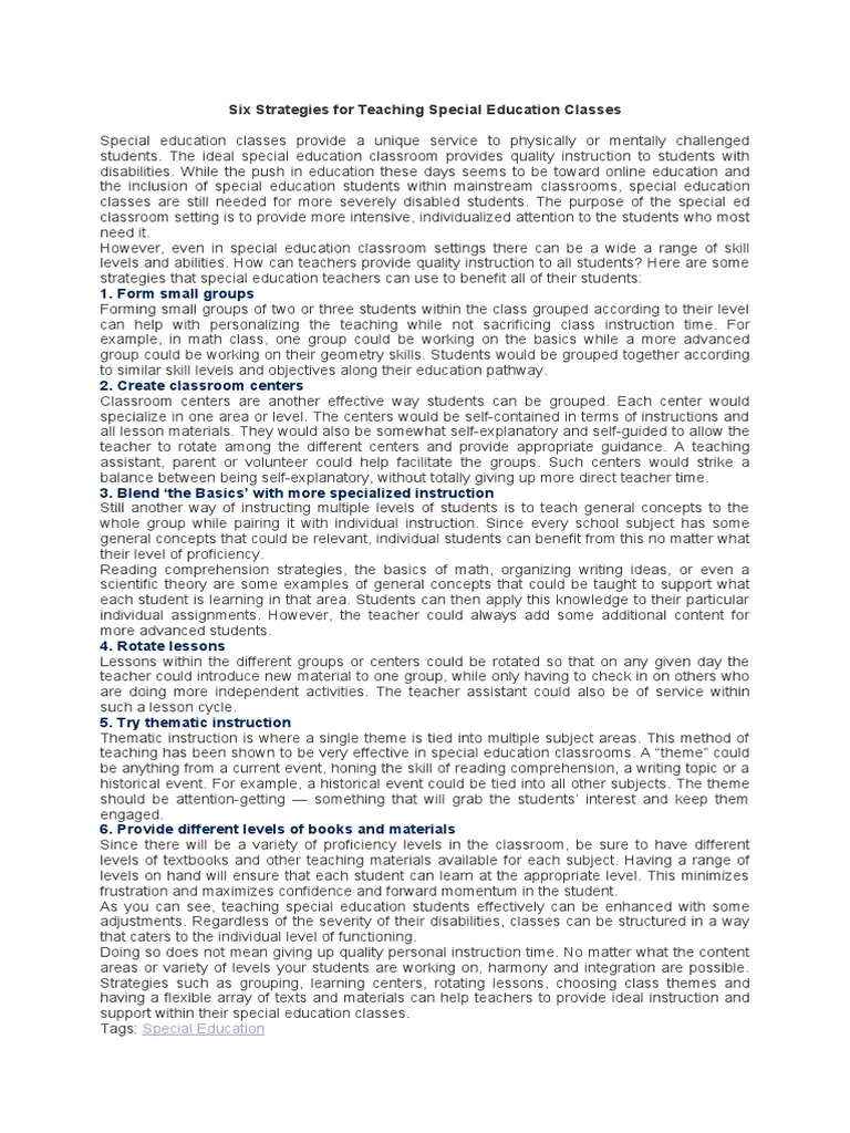 6 Strategies For Teaching Special Education Classes | PDF | Special ...