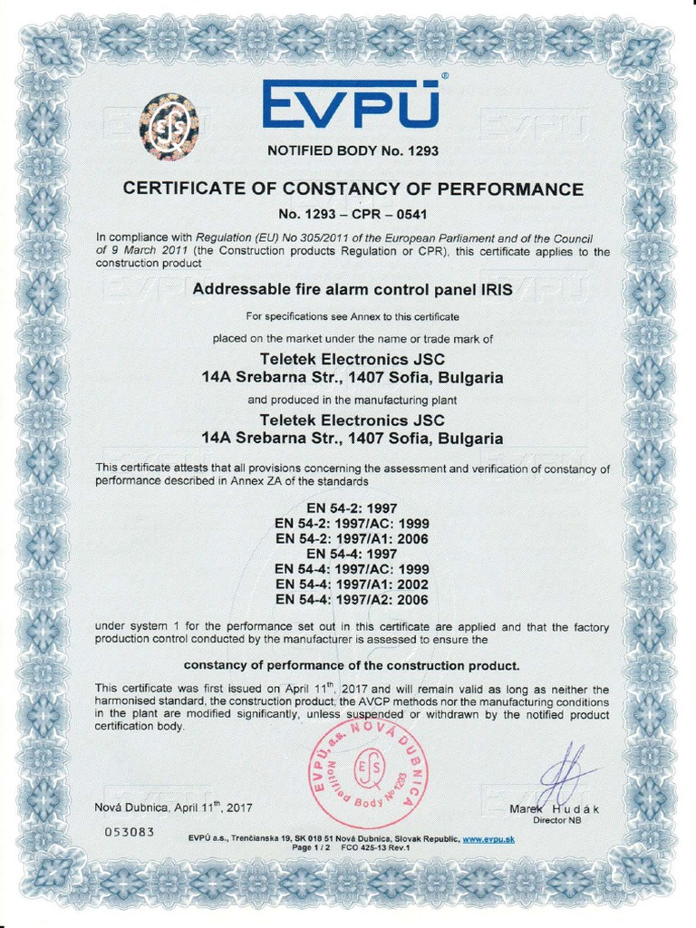 Certificate 1293-CPR-0541 IRIS | PDF