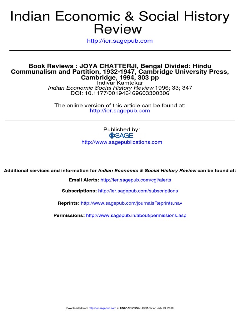 Book Reviews JOYA CHATTERJI Bengal Divid | PDF | Partition Of India ...