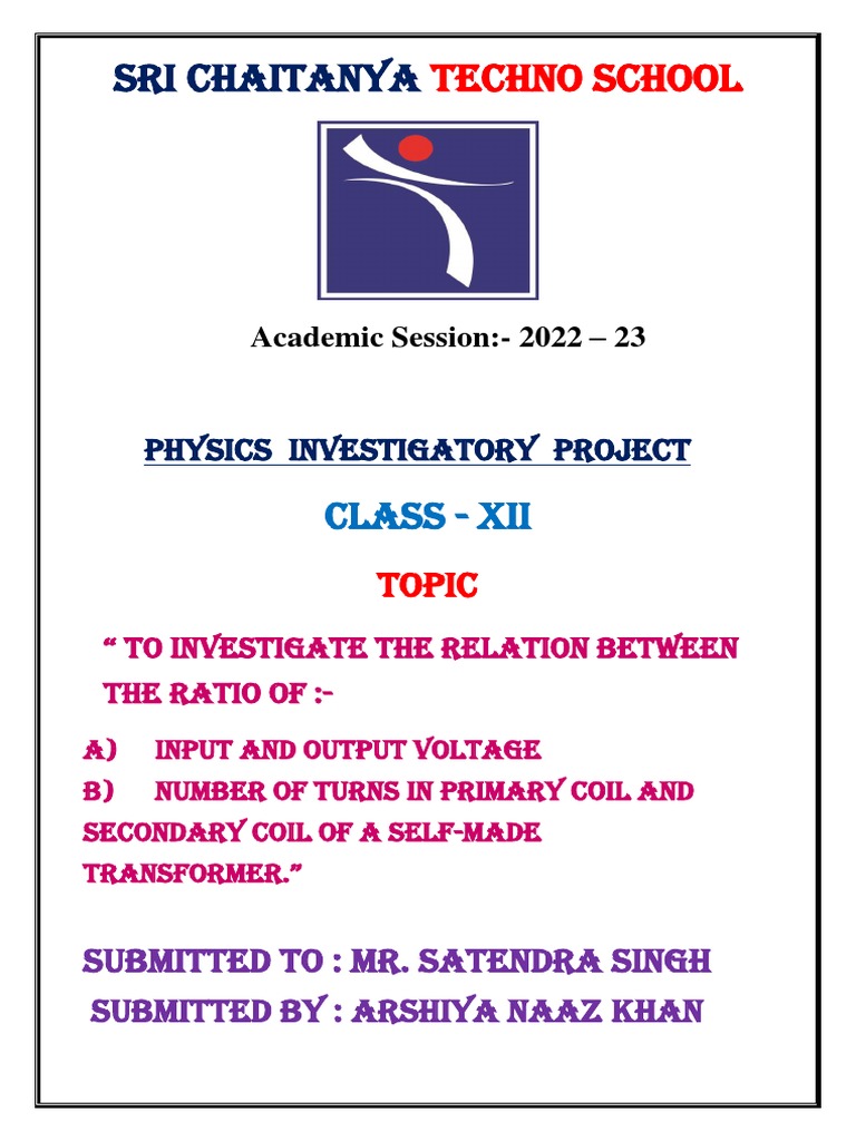 Physics Investigatory Project Class 12th | PDF | Transformer | Inductor