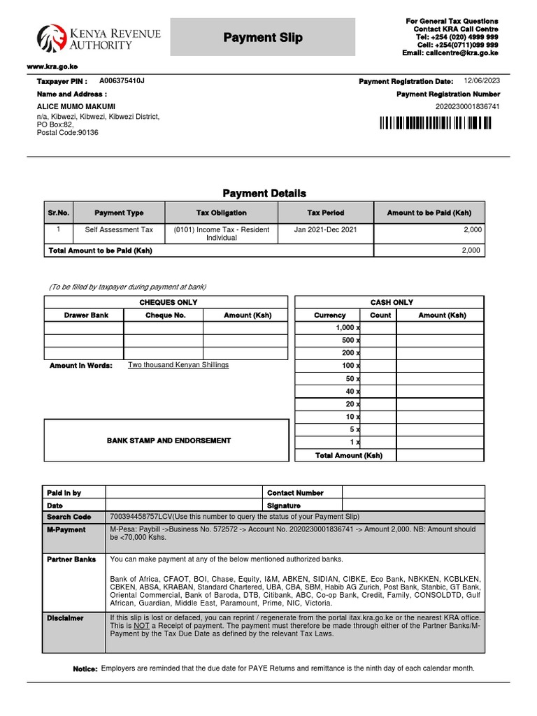 Payment Slip | PDF | Payments | Cheque