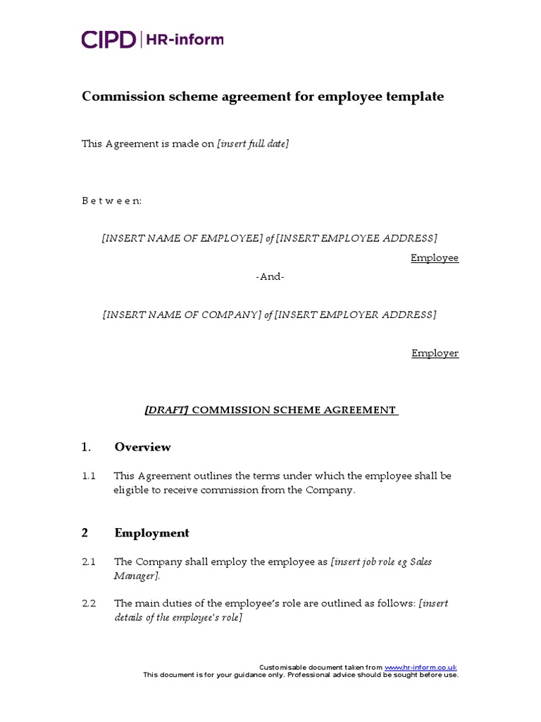 Commission Scheme Agreement For Employee | PDF