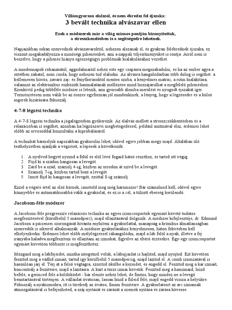 3 Bevált Technika Alvászavar Ellen | PDF