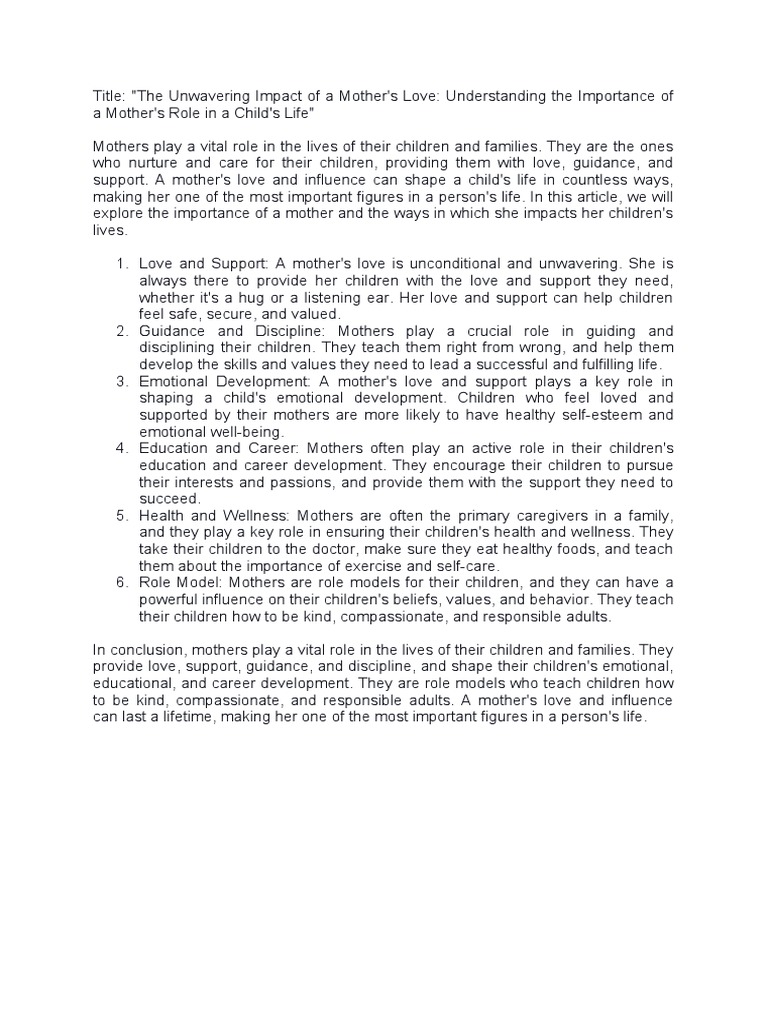 A Mother's Essential Role in Child Development | PDF | Love ...