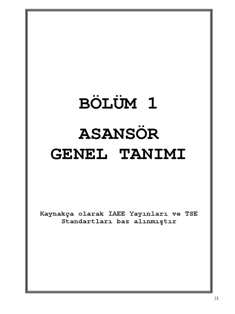 1.1 Asansör Genel Tanimi | PDF