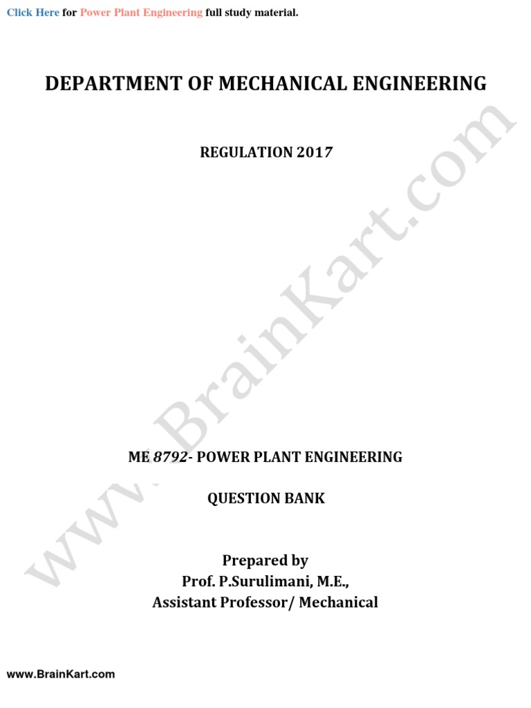 ME8792 Power Plant Engineering - Question Bank | PDF | Power Station ...