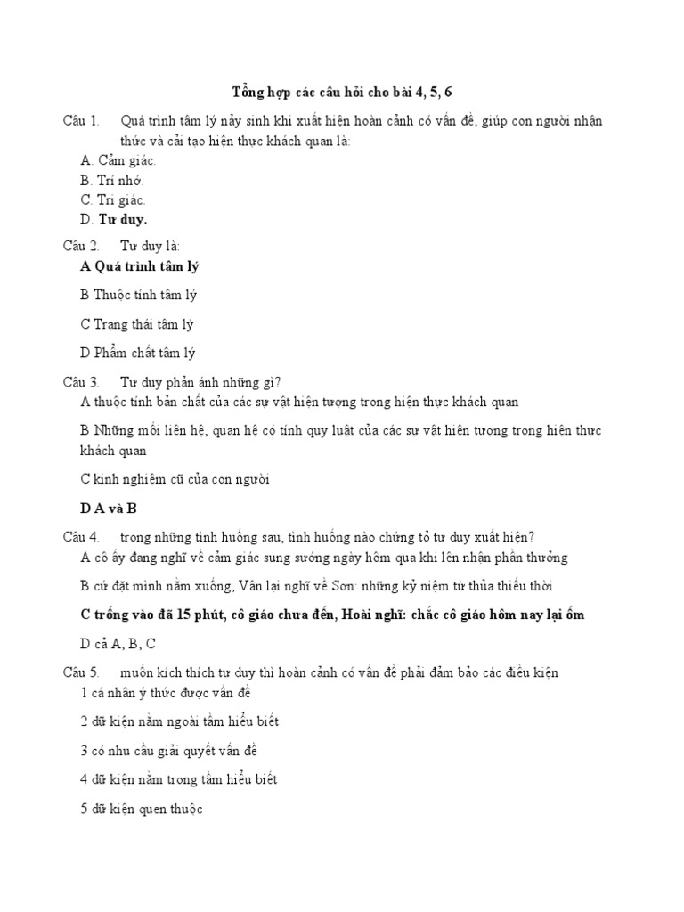 Bai 4, 5, 6 - Tổng hợp các câu hỏi | PDF