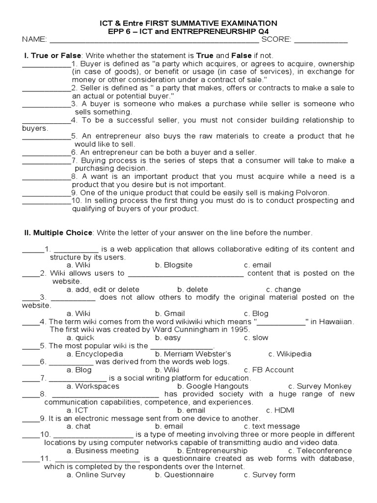 TLE6_ICT_1st Summative Examination | PDF