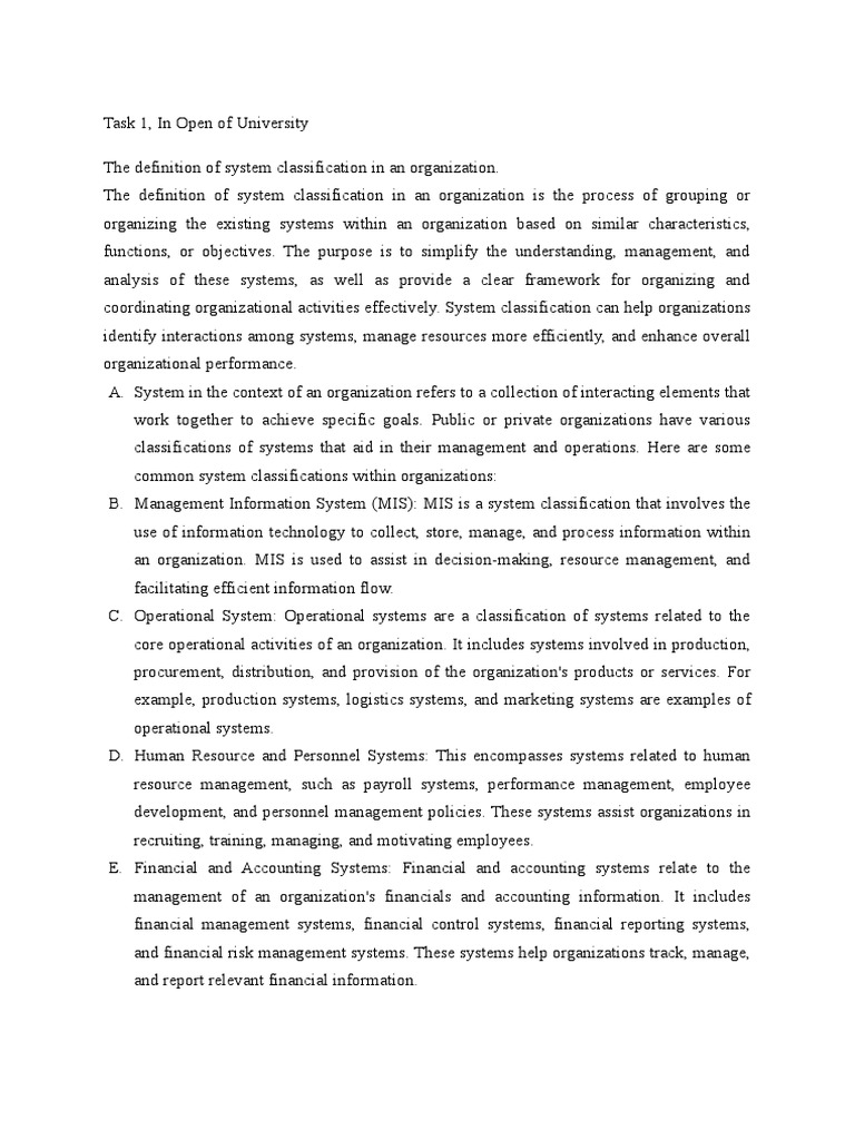 The Definition of System Classification in An Organization. | PDF ...