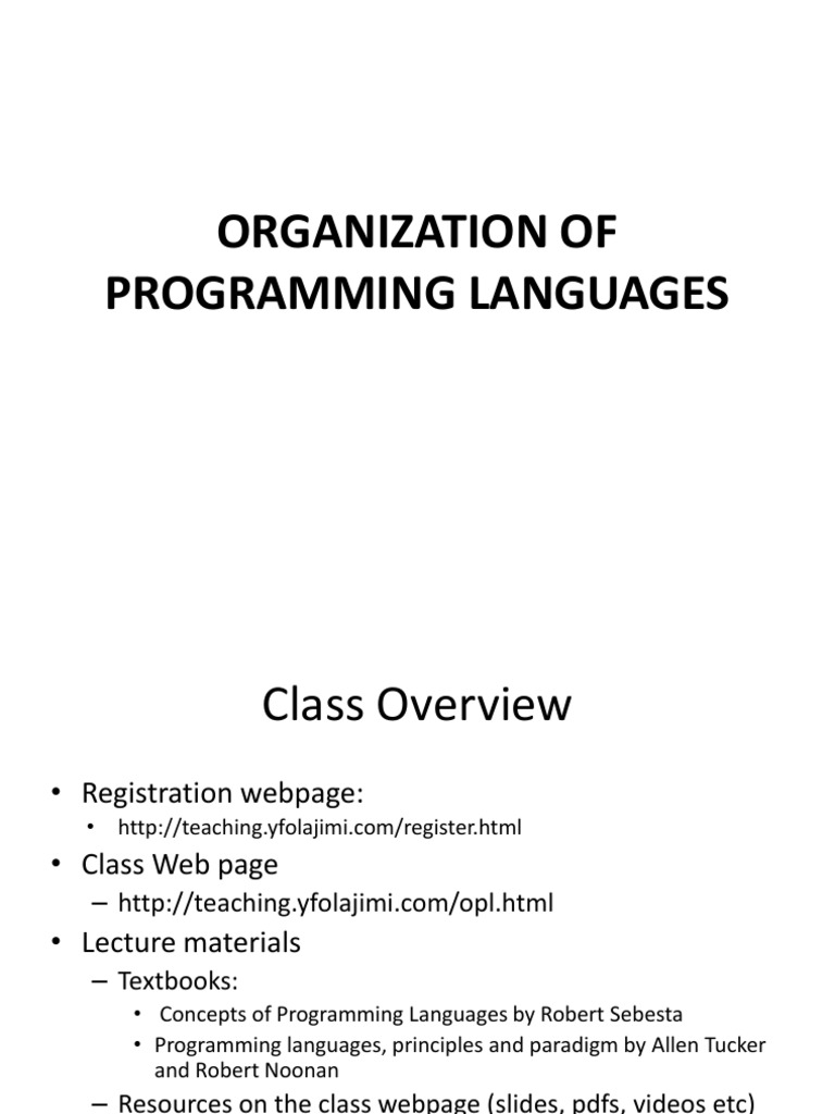 Opl Lecture 1organisation Of Programming Language Pdf Computer Programming Computer 1026