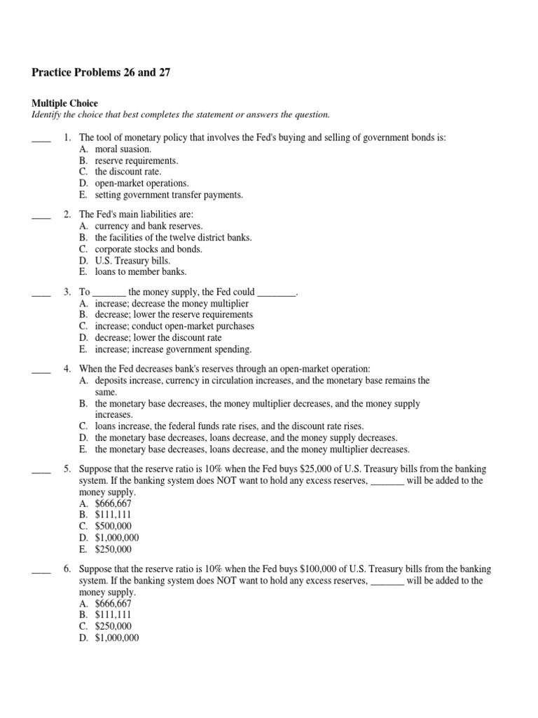 Practice 26 27 | PDF | Federal Reserve | Money Supply