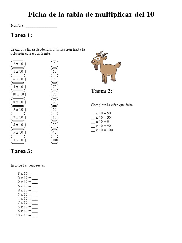 Ficha de Multiplicación del 10 | PDF