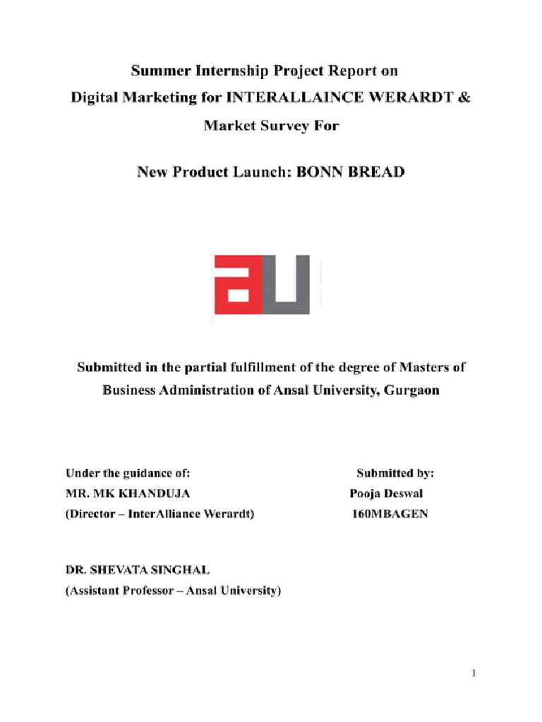 Summer Internship Project Report On Digital Marketing For Interallaince Werardt Market Survey ...