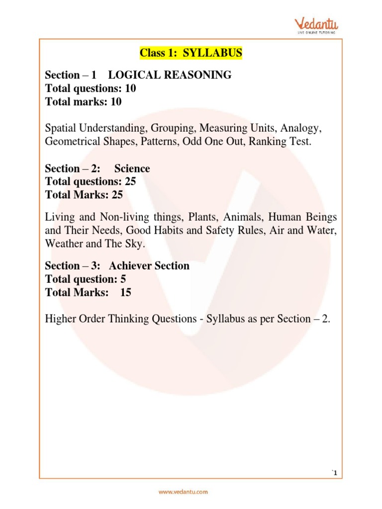 NSO Science Syllabus For Class 1 | PDF