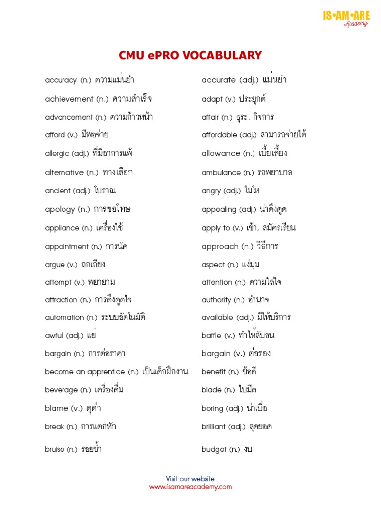 CMU ePRO VOCABULARY | PDF