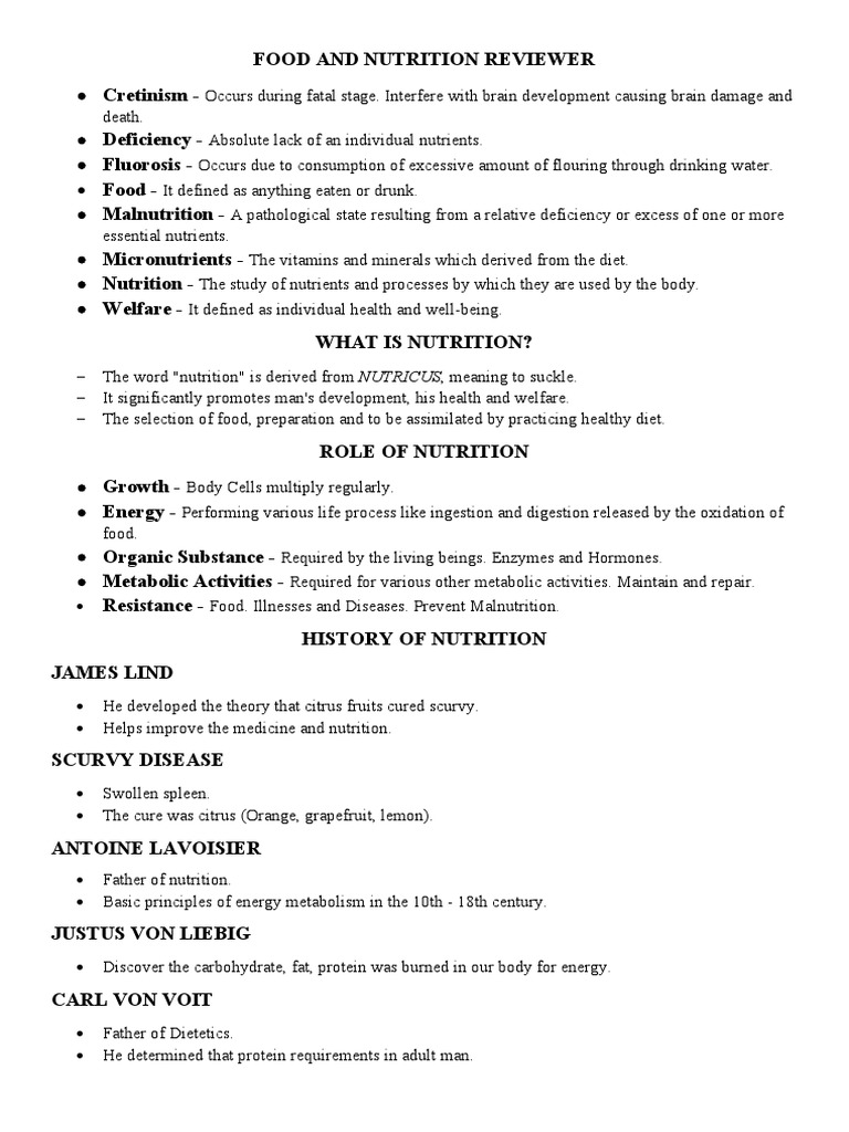 Food and Nutrition Reviewer | PDF | Nutrition | Diet & Nutrition