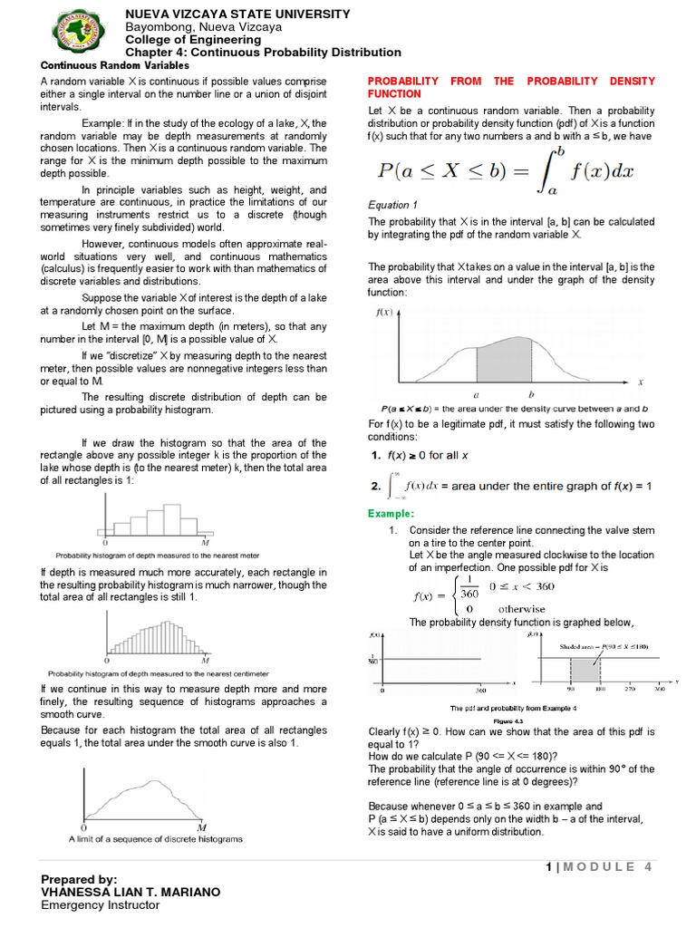 Module 4 Continuous Probability Distribution | PDF | Probability ...