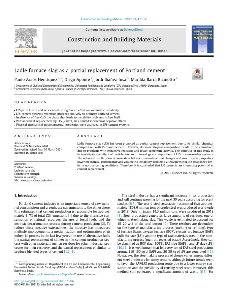 Ladle Furnace Slag As A Partial Replacement of Portland Cement | PDF ...