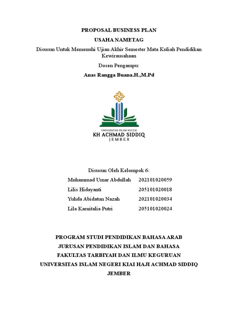 Proposal Usaha Pembuatan Nametag | PDF