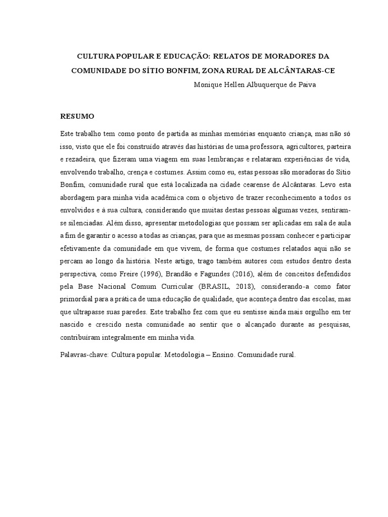 Resumo Simples - Monique Hellen Albuquerque de Paiva | PDF