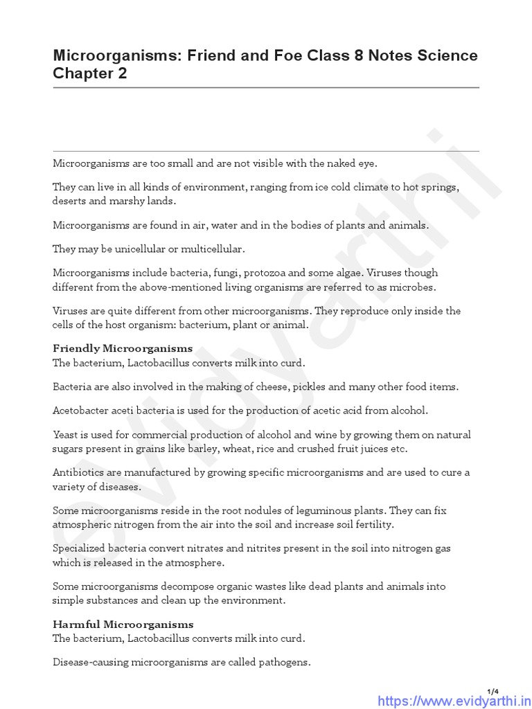 Microorganisms Friend and Foe Notes Science Chapter 2 | PDF ...