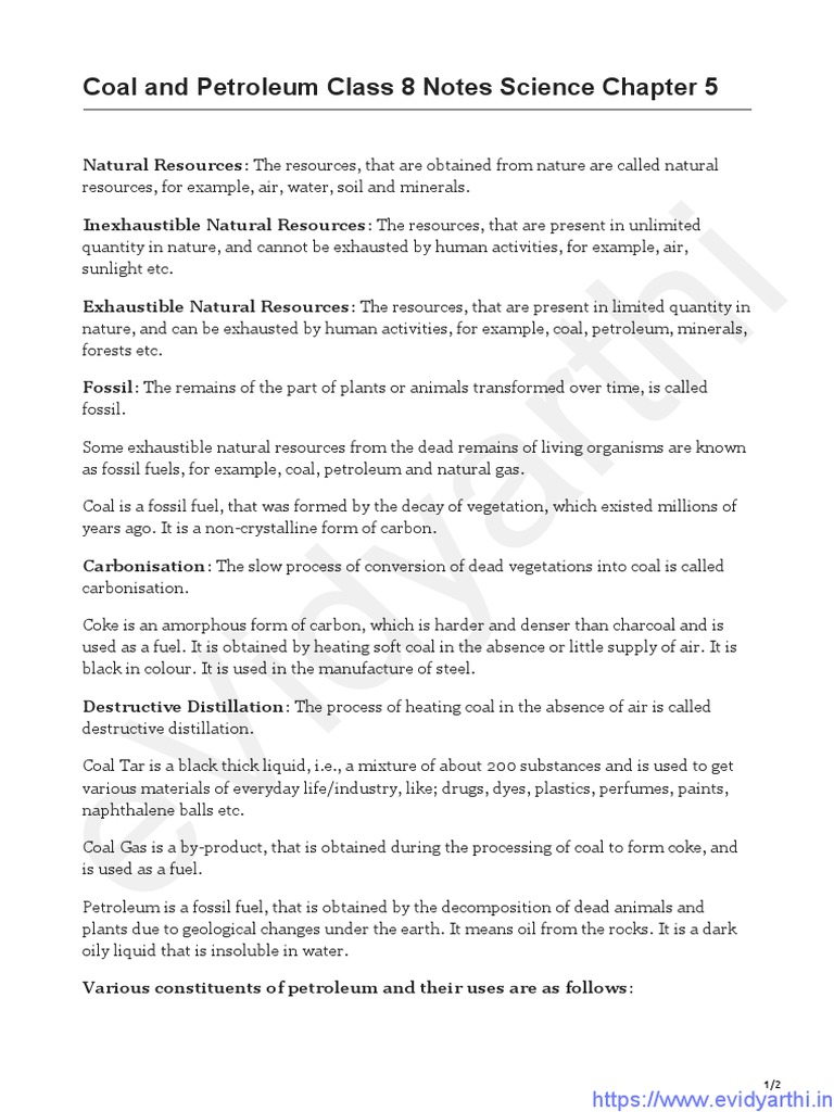 Coal and Petroleum Notes Science Chapter 5 | PDF | Fuels | Petroleum