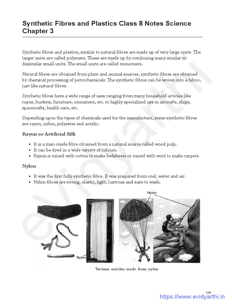 Synthetic Fibres and Plastics Notes Science Chapter 3 | PDF