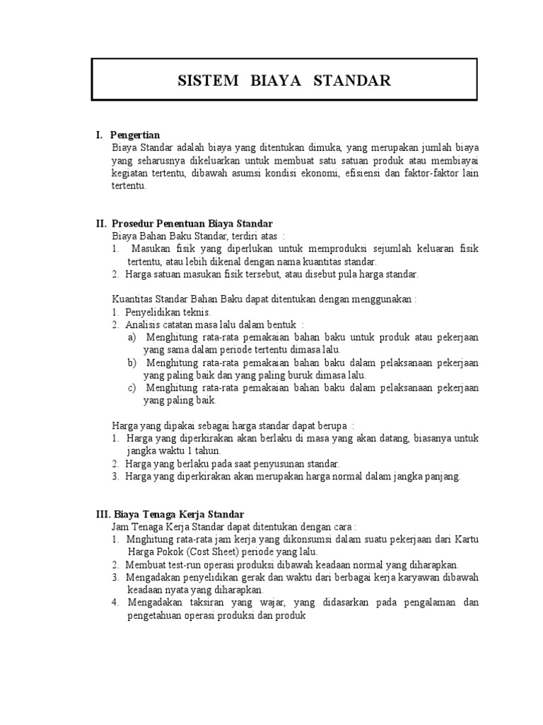 Definisi Biaya Standar dalam Akuntansi | PDF